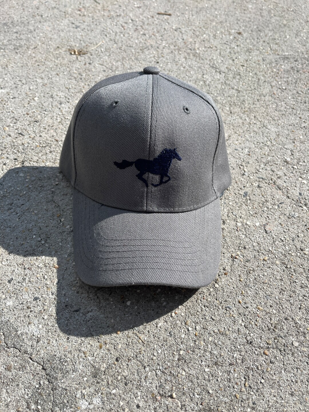 Baseball Cap Hat Horse Equestrian Embroidered - Gray and Black ...