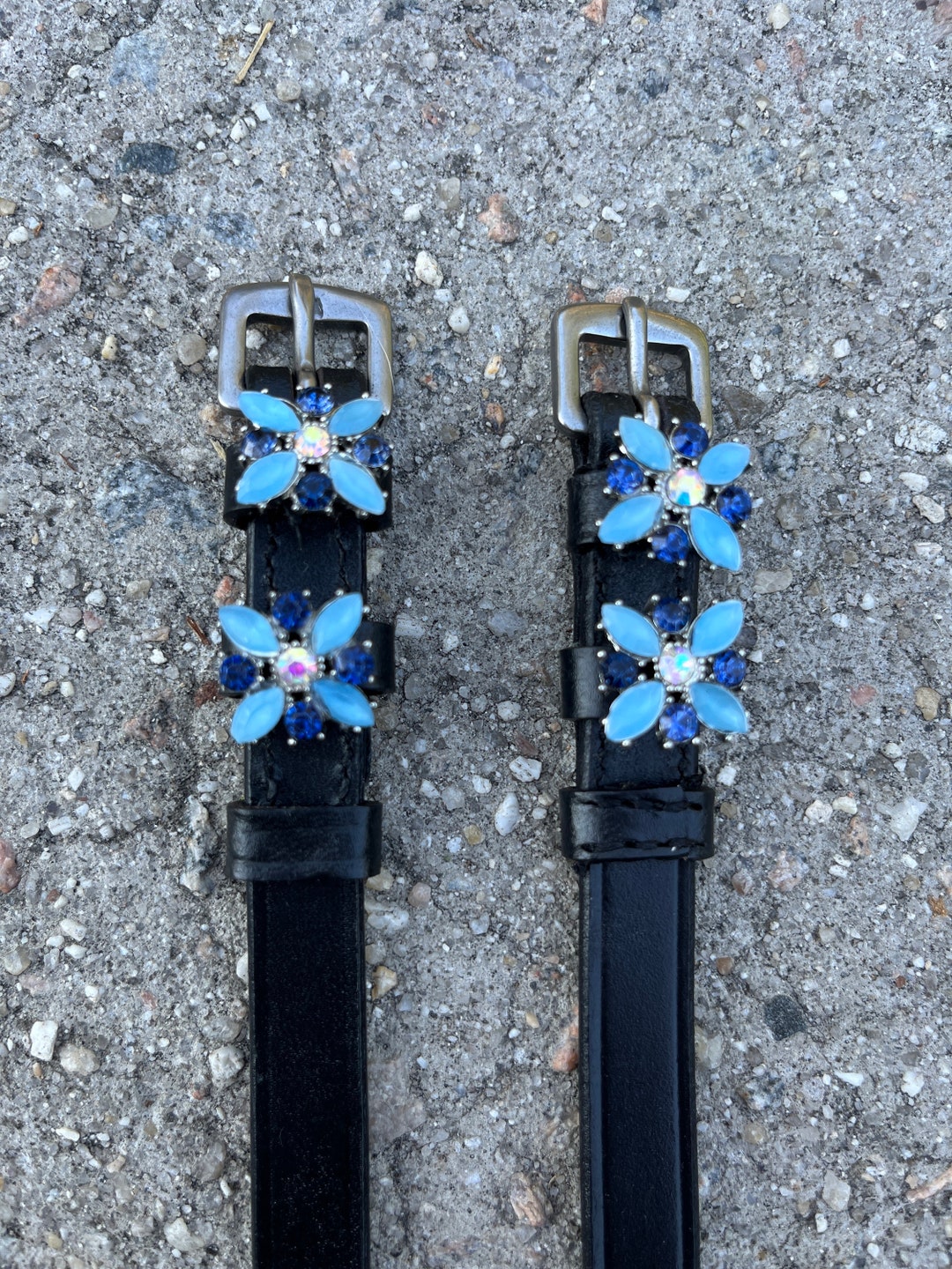 Spur Straps Flower Motif Withlight Blue and Navy Accent Crystals and ...