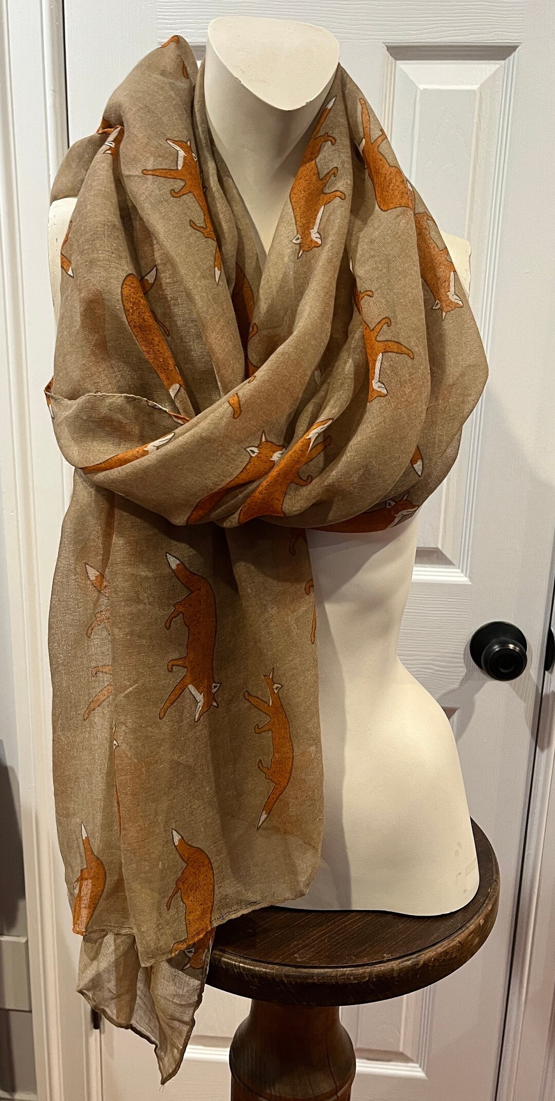 Scarf Fox Print on Tan Background - Etsy