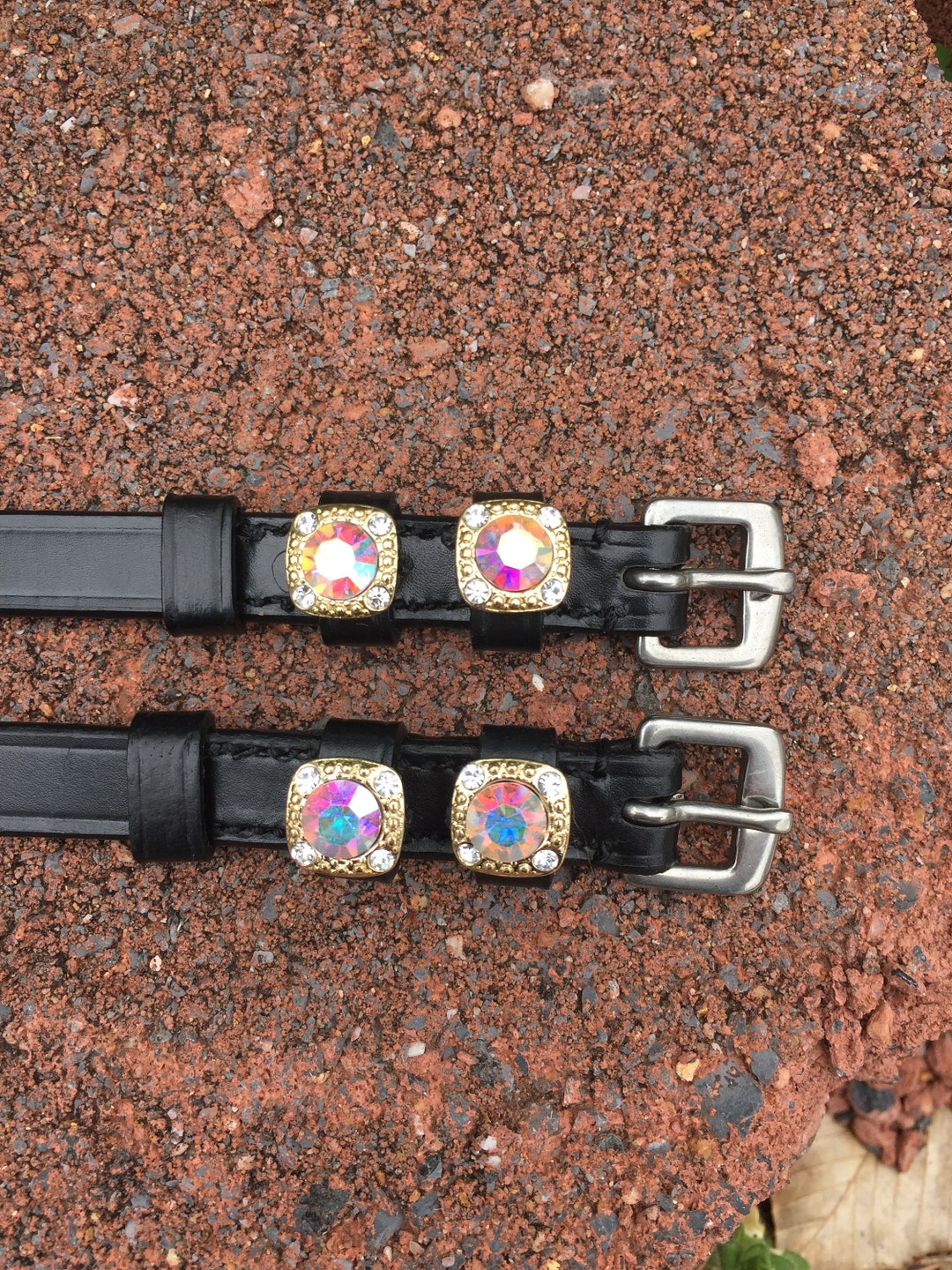 Spur Straps Aurora Austrian Crystal and Black Leather Spur Straps - Etsy