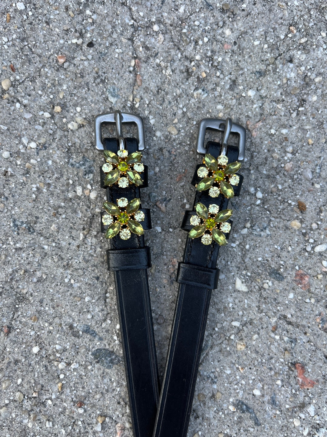 Spur Straps Flower Motif With Olive and Light Green Accent Crystals and ...