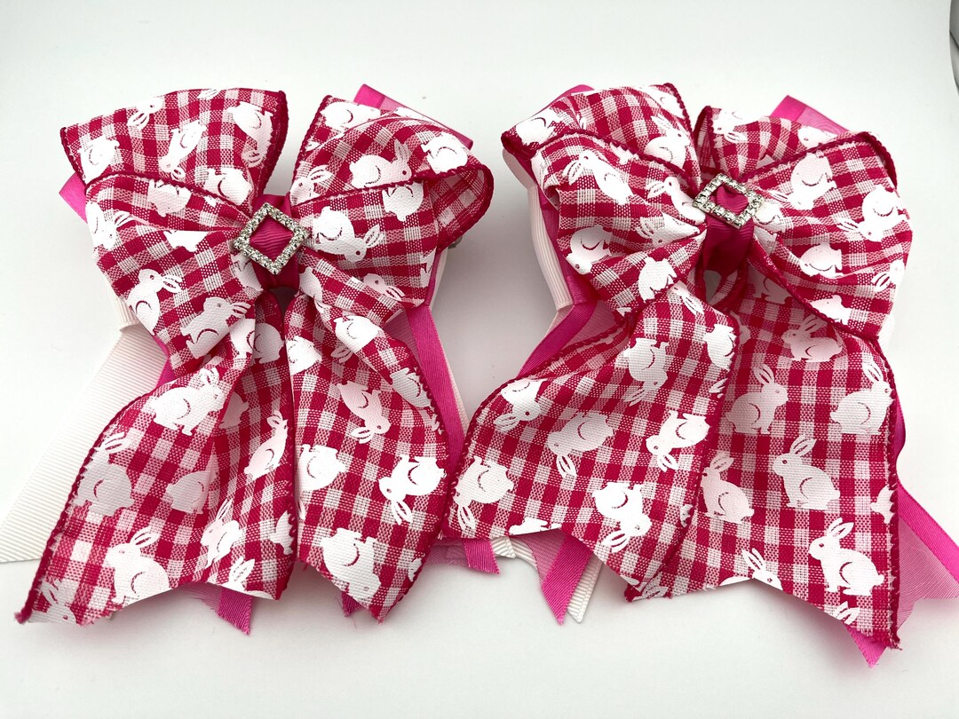 Equestrian Bows, Pink White Rabbits Bunnies Easter Horse Show Bows With ...