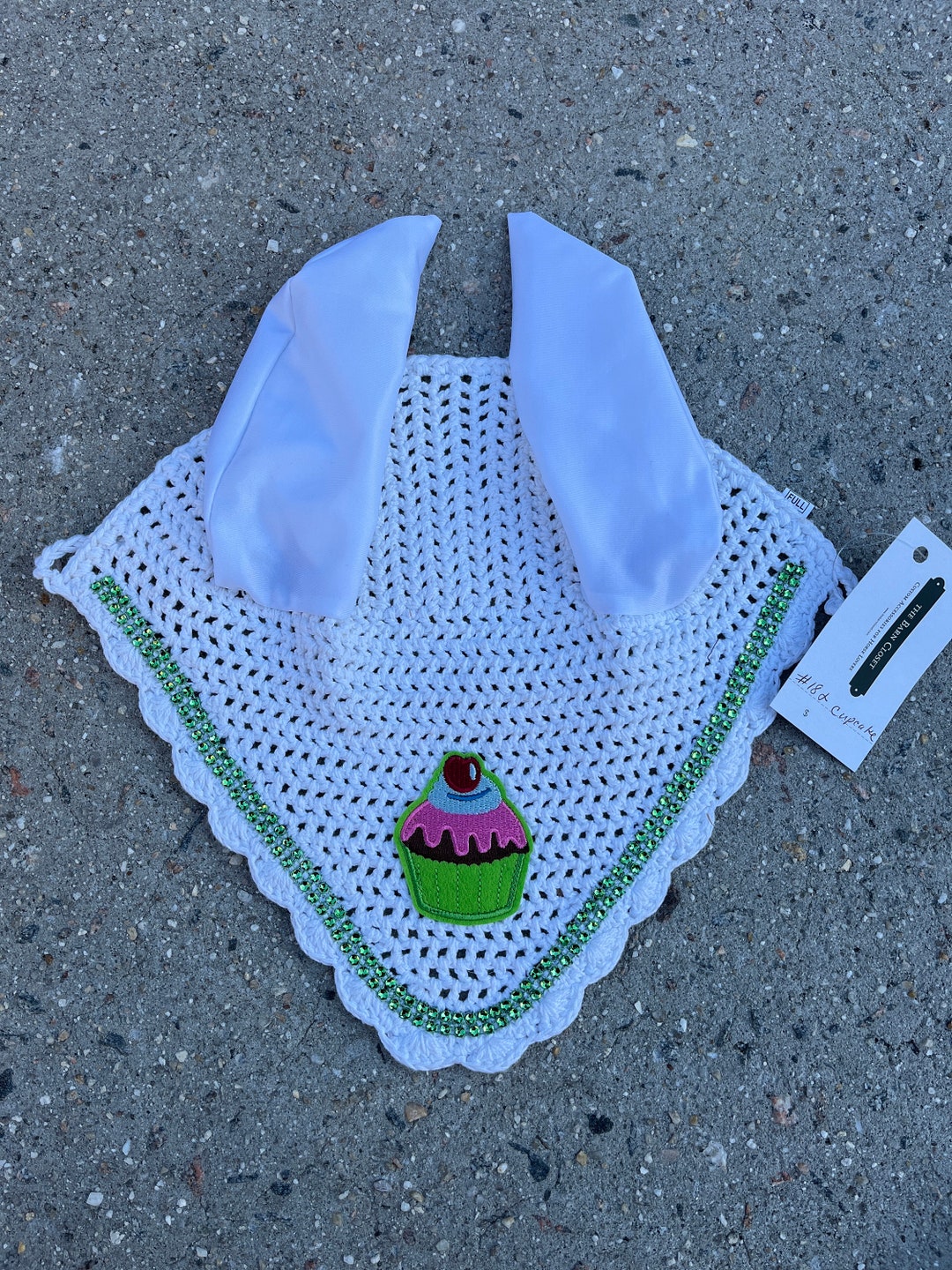 Fly Bonnet CUPCAKE Horse Size With Bling Veil Ear Net Bonnet Mask ...