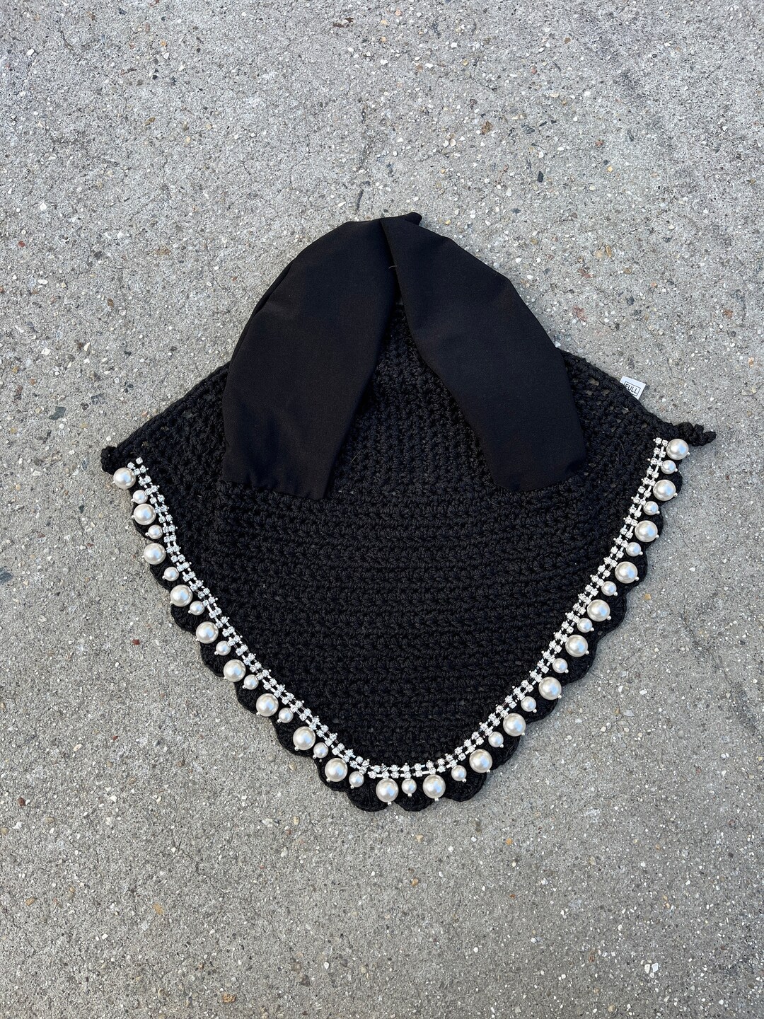 Fly Bonnet Black With Rhinestones and Pearls Ear Net Bonnet Mask Cotton ...