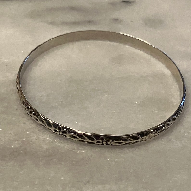 Vintage Sterling Silver Bangle Bracelet W/floral Design - Etsy