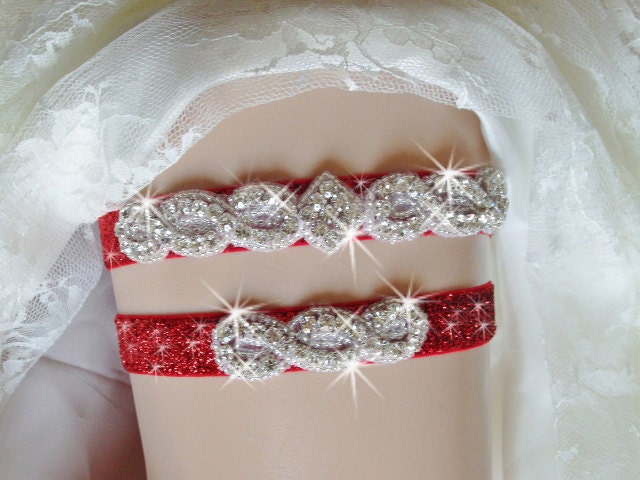 Wedding Garter Set Red Glitter Wedding Garter Red Bridal | Etsy