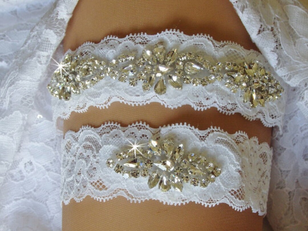 Lace Rhinestone Wedding Garter Set, Unique Rhinestone Bridal Set ...