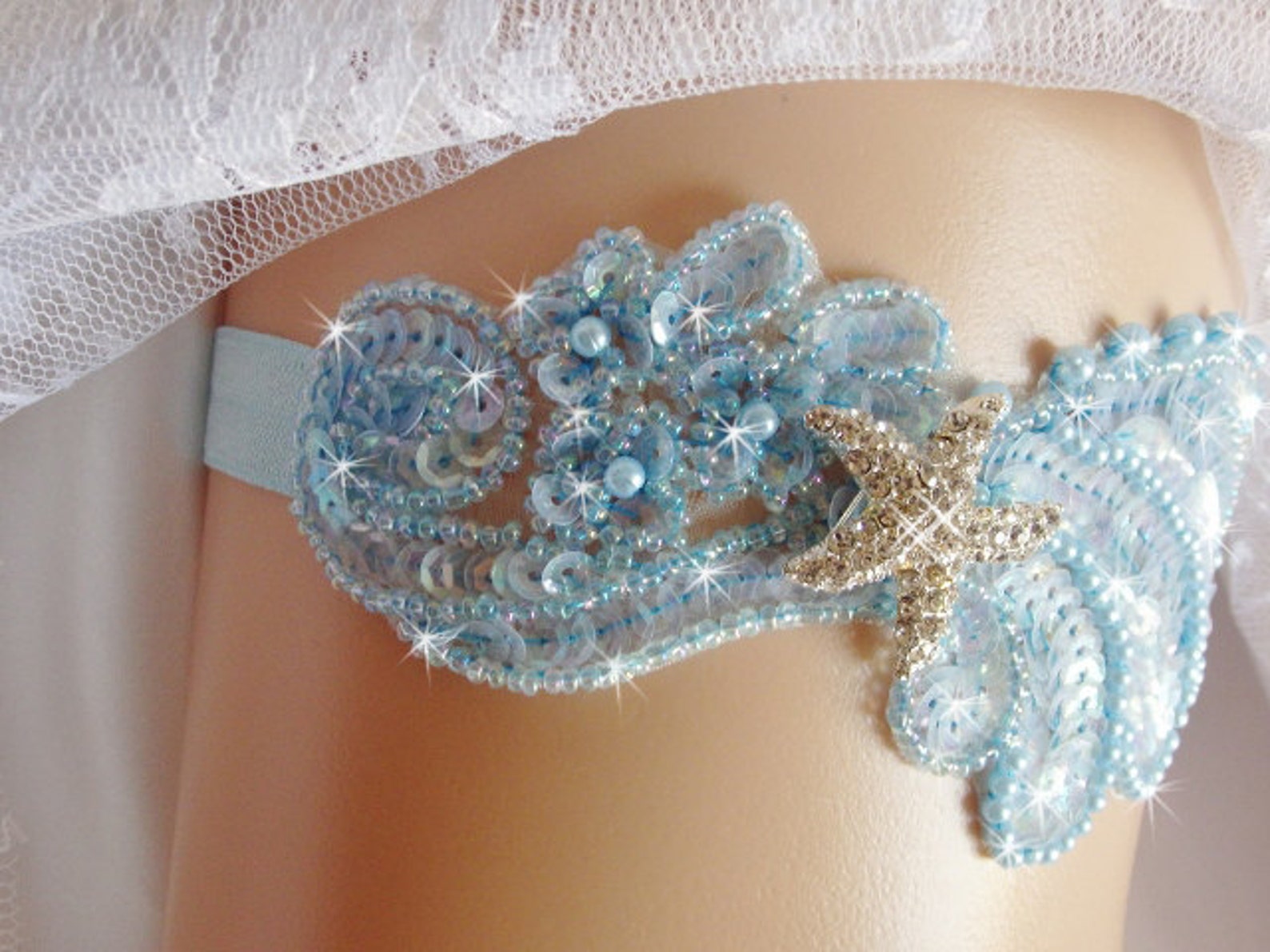 Under the Sea Beach Garter, Rhinestone Starfish Garter, Something Blue ...