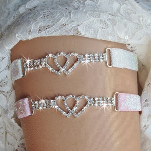 Twin Hearts Wedding Garter, Rhinestone Hearts Wedding Garter, Glam ...