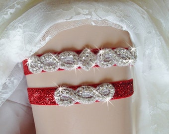 Wedding Garter Set Red Glitter Wedding Garter Red Bridal - Etsy