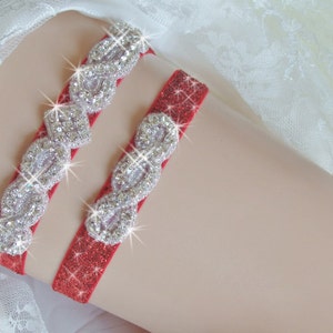 Wedding Garter Set, Red Glitter Wedding Garter, Red Bridal Garter ...
