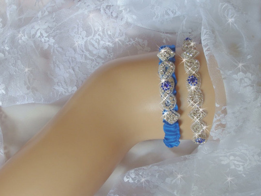 Something Blue, Royal Blue Wedding Garter Set, Rhinestone Bridal Garter ...