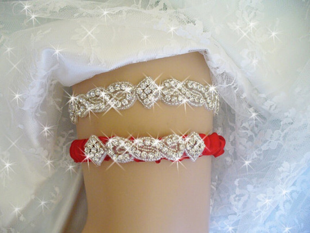 Red Wedding Garter, Red Bridal Garter, Rhinestone Garter Set, Crystal ...