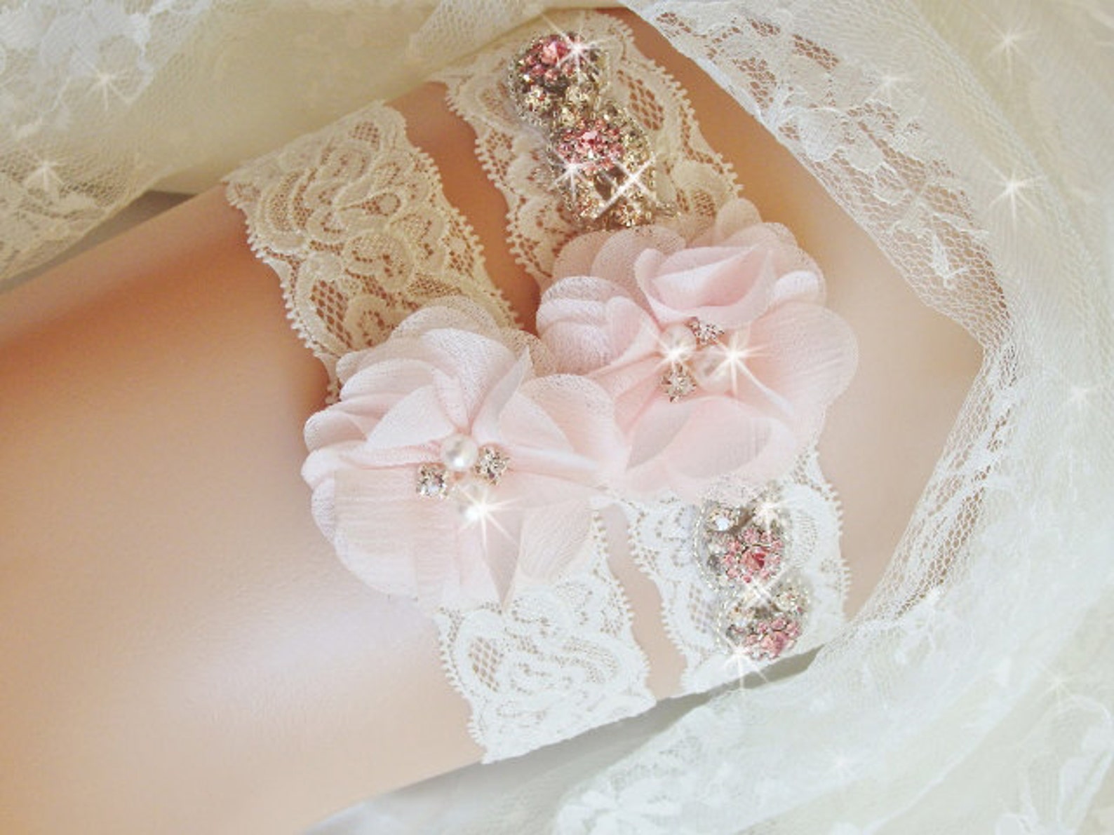 Blush Pink Wedding Garter Set Jeweled Wedding Garter Blush | Etsy