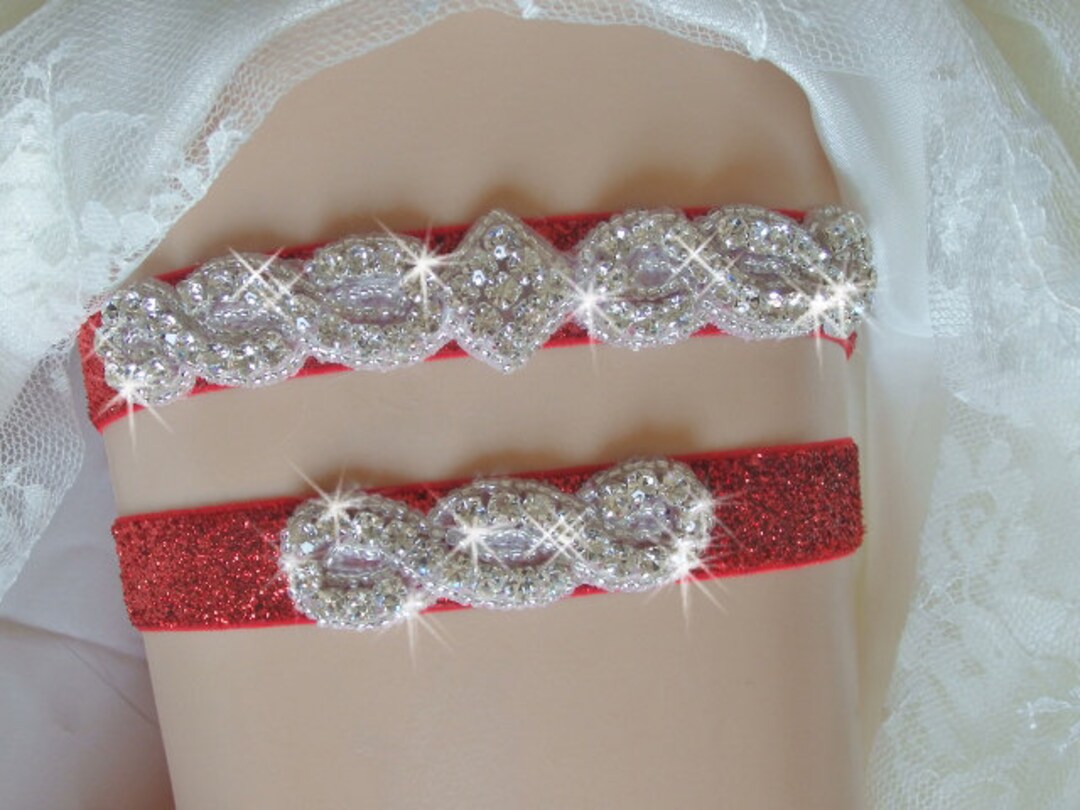 Wedding Garter Set, Red Glitter Wedding Garter, Red Bridal Garter ...