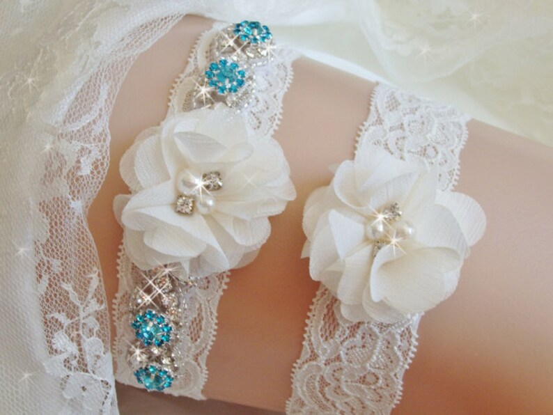 Something Blue Garter Set Wedding Garter Rhinestone Bridal | Etsy