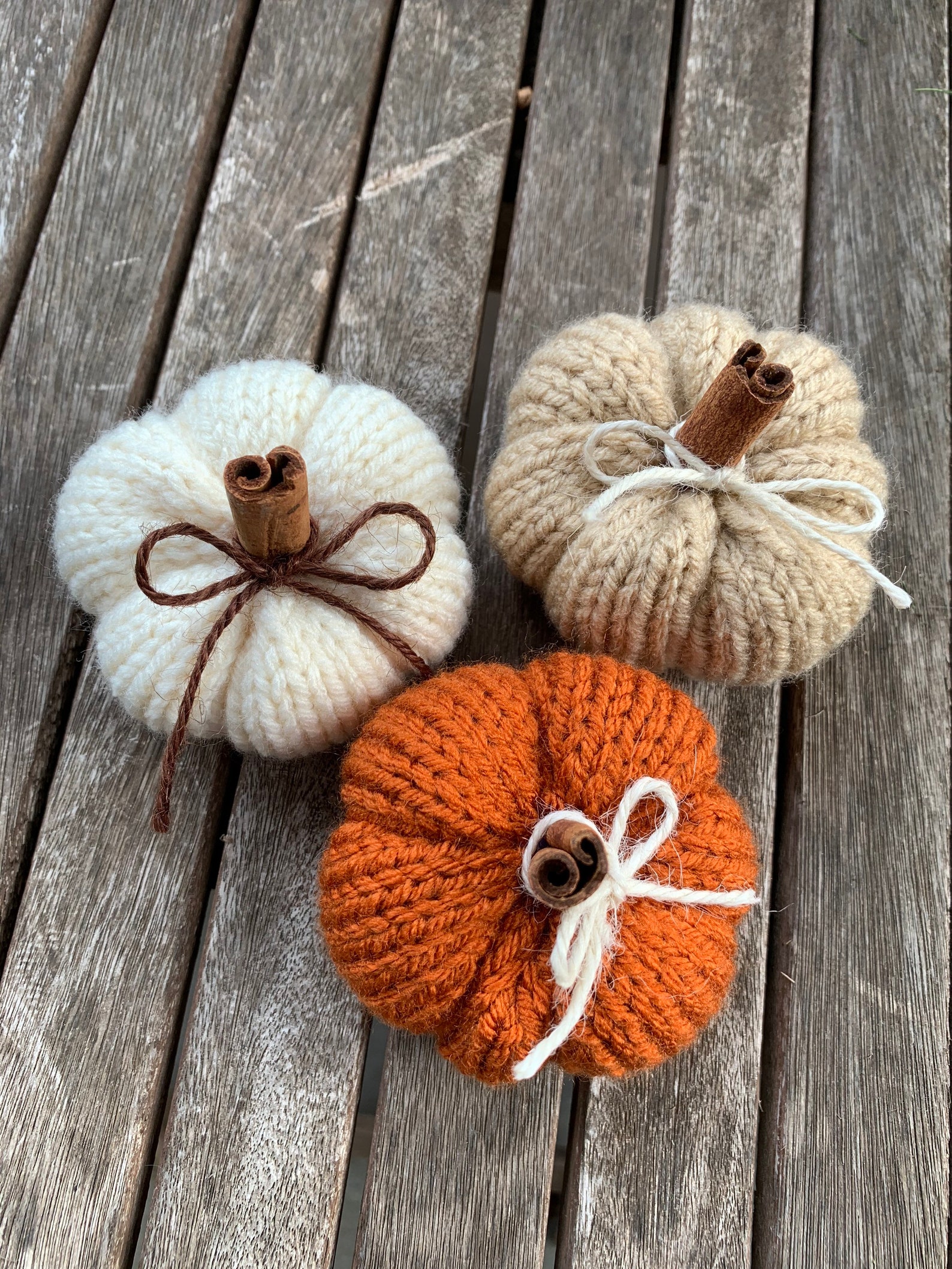 Mini Pumpkins Set of 3 Hand Knit Fall Ornaments Handmade | Etsy
