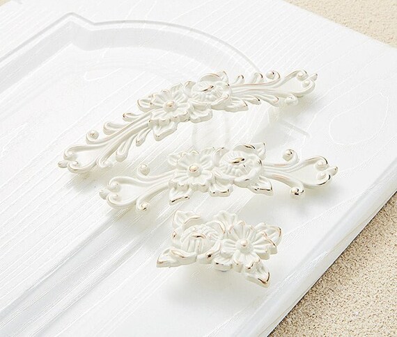 3.75 5 White Flower Handle Knob Pull Door Handles | Etsy