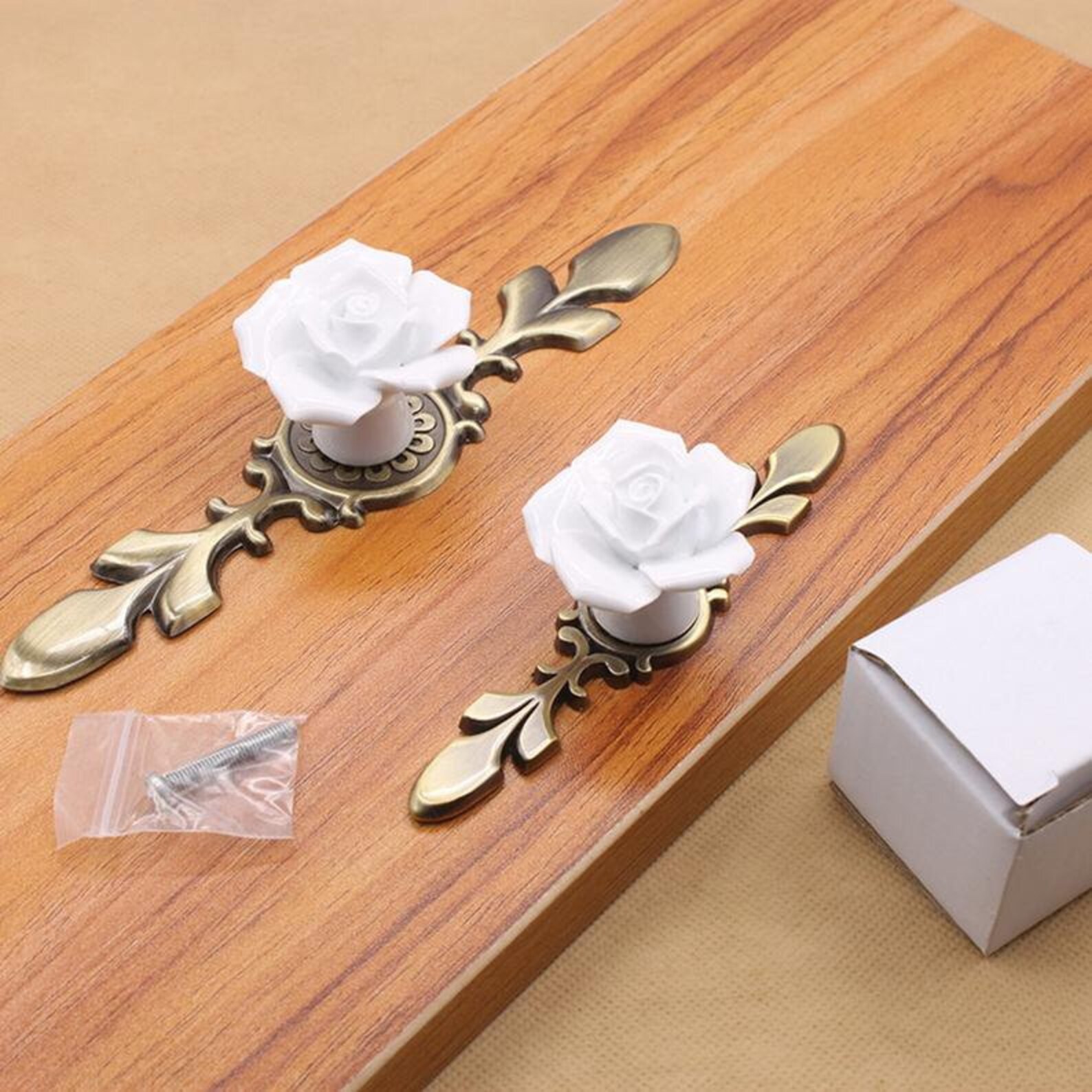 Door Handle Ceramics Rose Flower Handles Knobs Drawer Pulls Knob ...