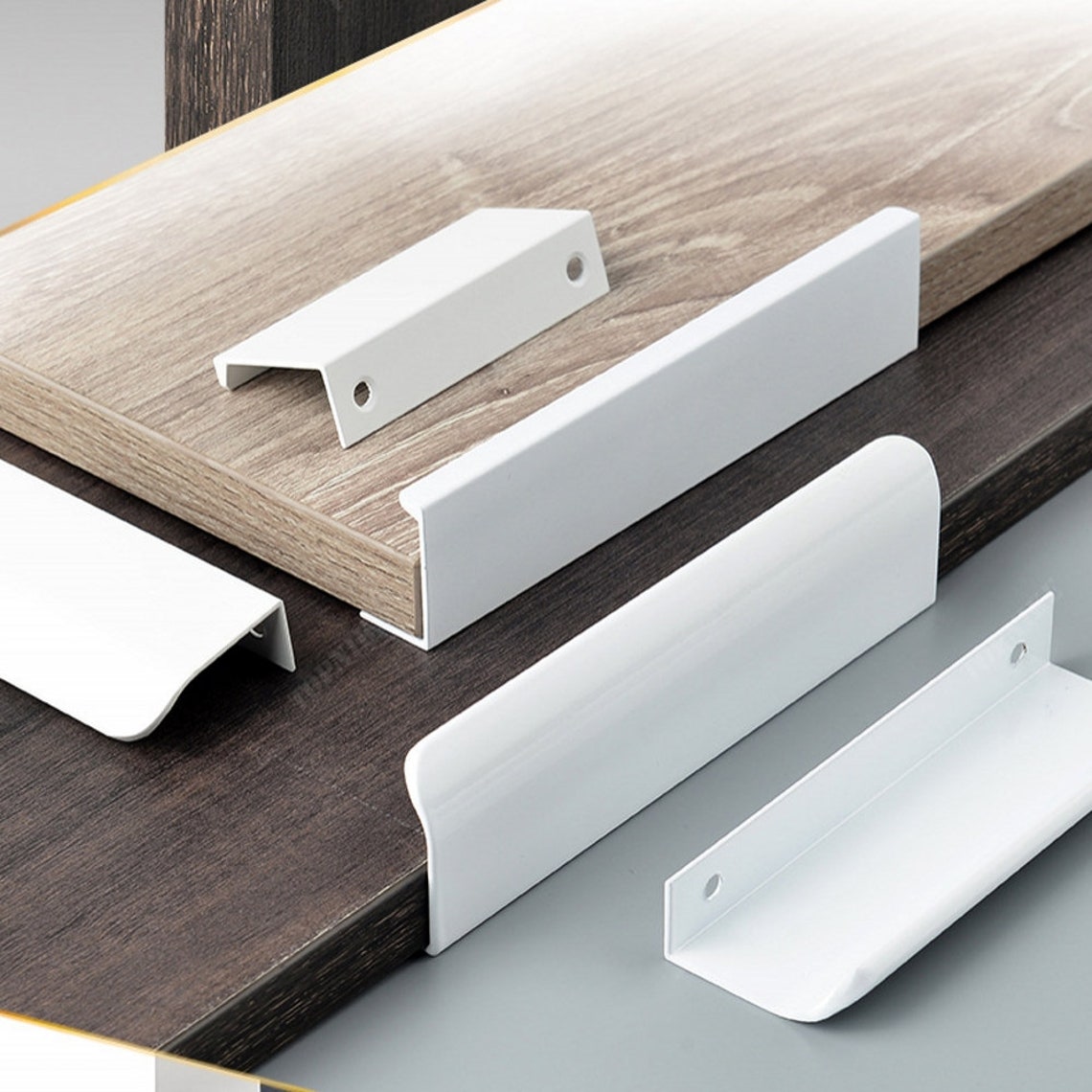 White Invisible Handles No Need to Punch Holes Drawer Handles Pulls ...