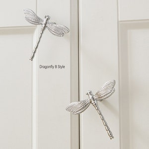 Chrome Brass Bee Door Knobs Gold Dragonfly Drawer Pulls Knob Dresser Handle Wardrobe Knob ...