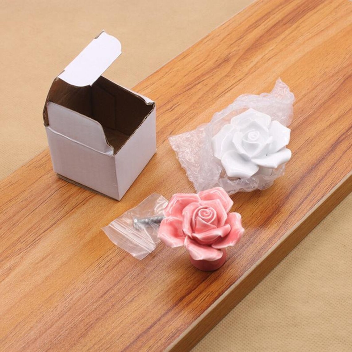 Door Handle Ceramics Rose Flower Handles Knobs Drawer Pulls Knob ...