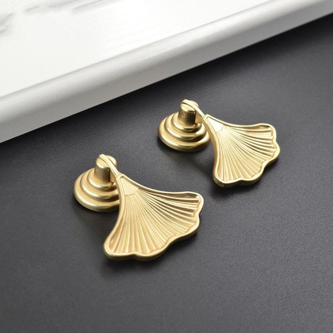 Ginkgo Leaf Drawer Pull Knob Gold Fan Dresser Pulls Handle Cabinet Pulls Knobs Flower Wardrobe ...