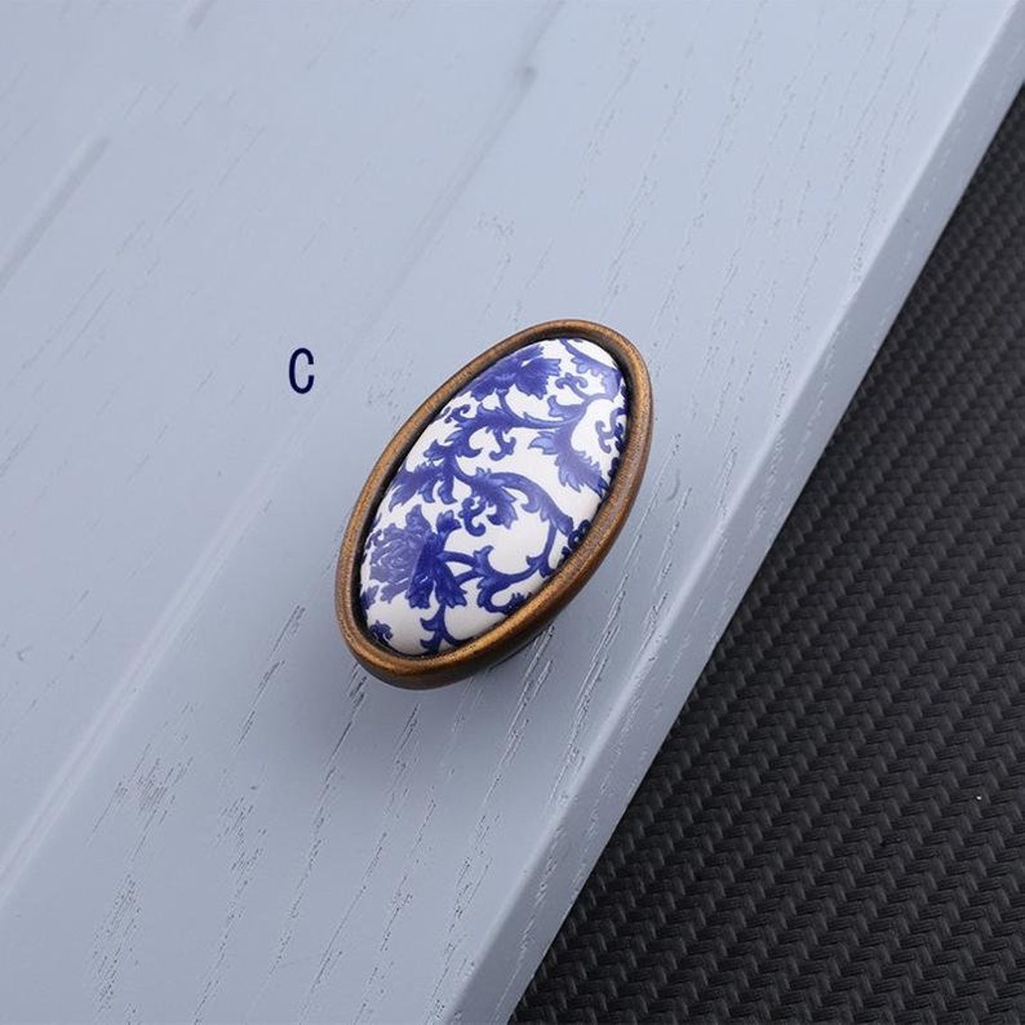 3.75 5 Ceramic Drawer Door Handles Blue and White - Etsy