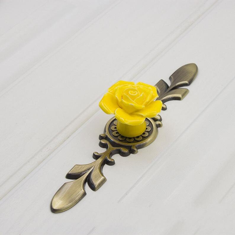Door Handle Ceramics Rose Flower Handles Knobs Drawer Pulls Knob ...