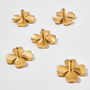 Brushed Brass Four Leaf Clover Knobs Chrome Flower Drawer Knob Pull Dresser Knob Wardrobe Knob ...