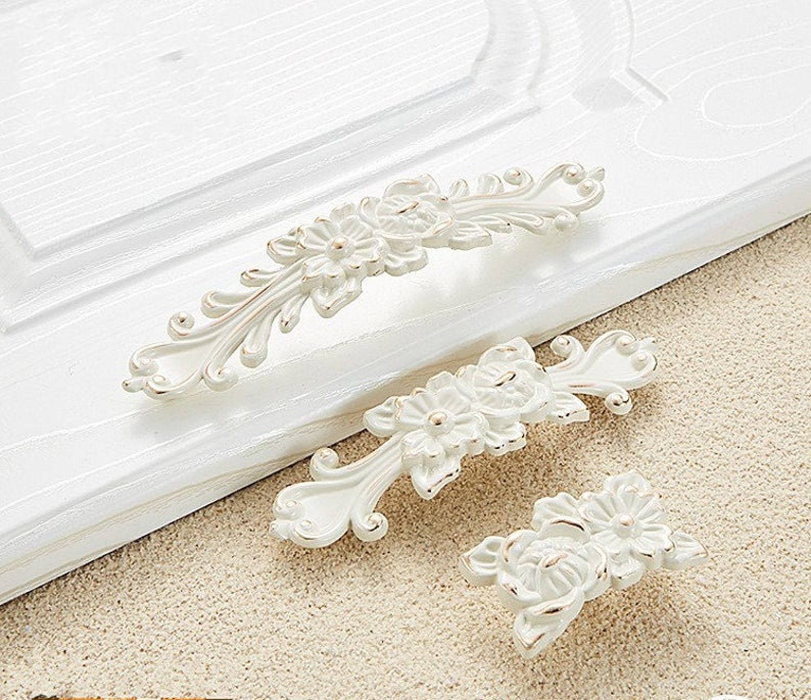 3.75 5 White Flower Handle Knob Pull Door Handles | Etsy