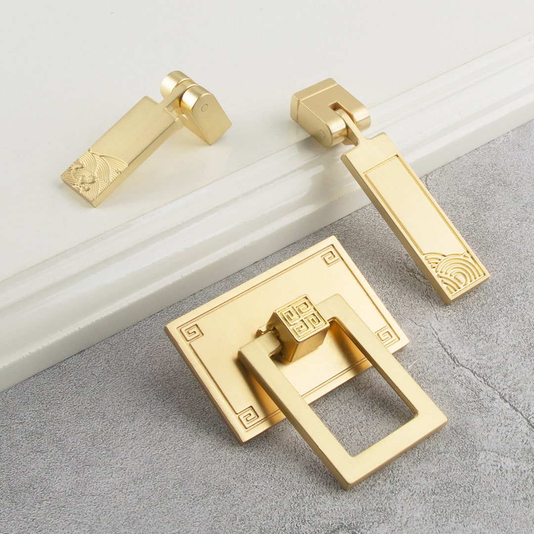Gold Drop Pulls Ring Door Pull Single Hole Drawer Pulls Handles Dresser ...