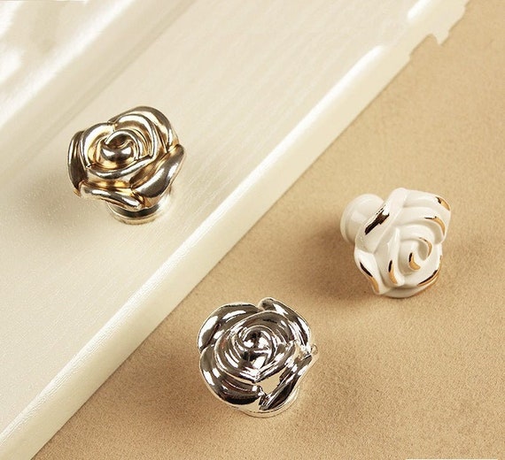 White Rose Drawer Knobs Pulls Dresser Handle Knob Cabinet | Etsy