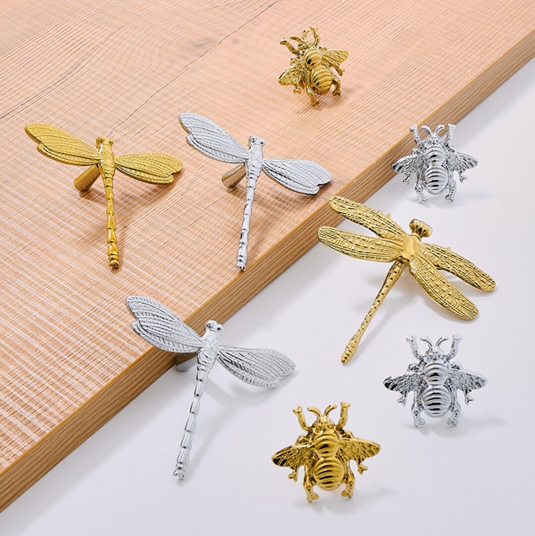 Chrome Brass Bee Door Knobs Gold Dragonfly Drawer Pulls Knob Dresser ...