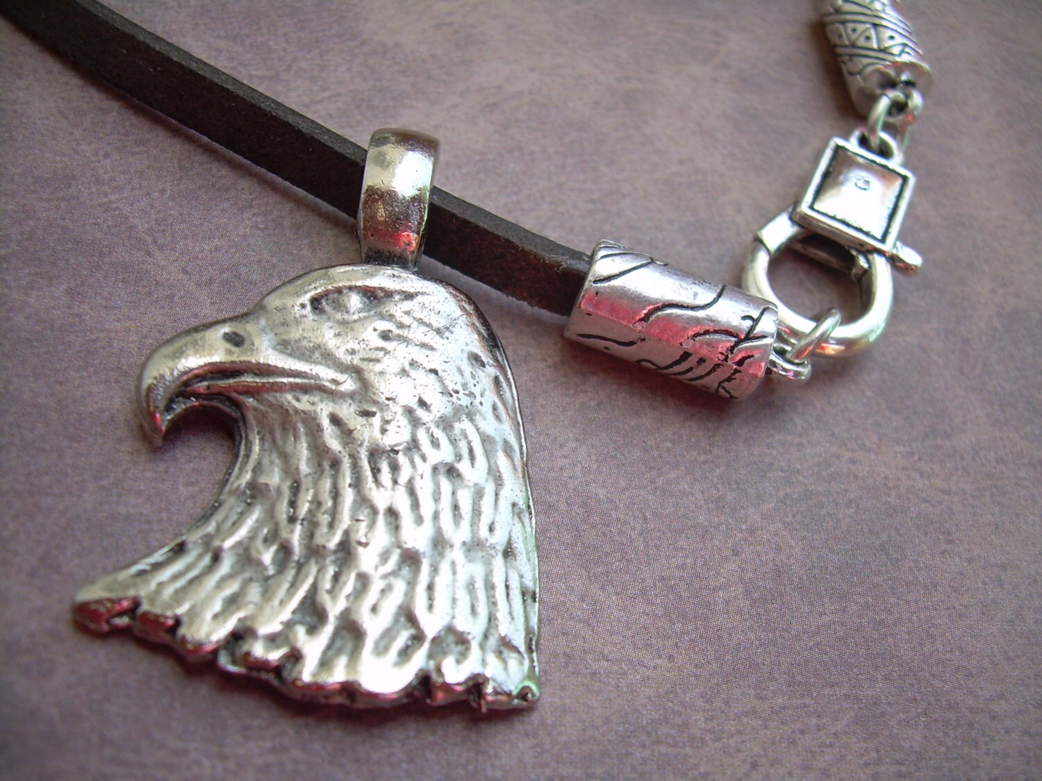 Mens Leather Necklace Eagle Pendant on a Leather Necklace | Etsy