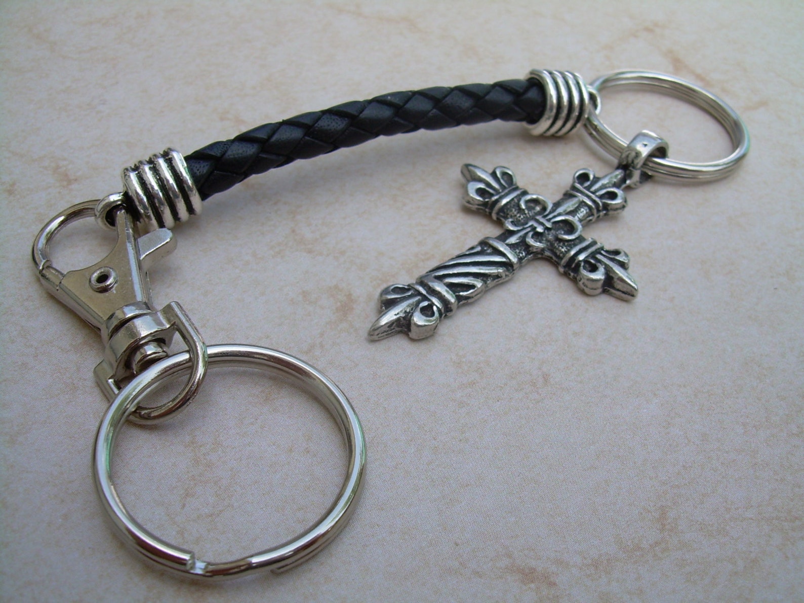 Cross Keychain Leather Keychain Braided Leather Cross | Etsy