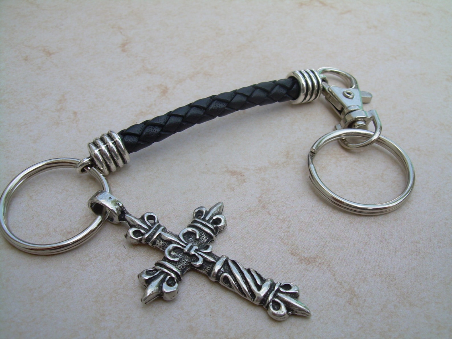 Cross Keychain Leather Keychain Braided Leather Cross | Etsy