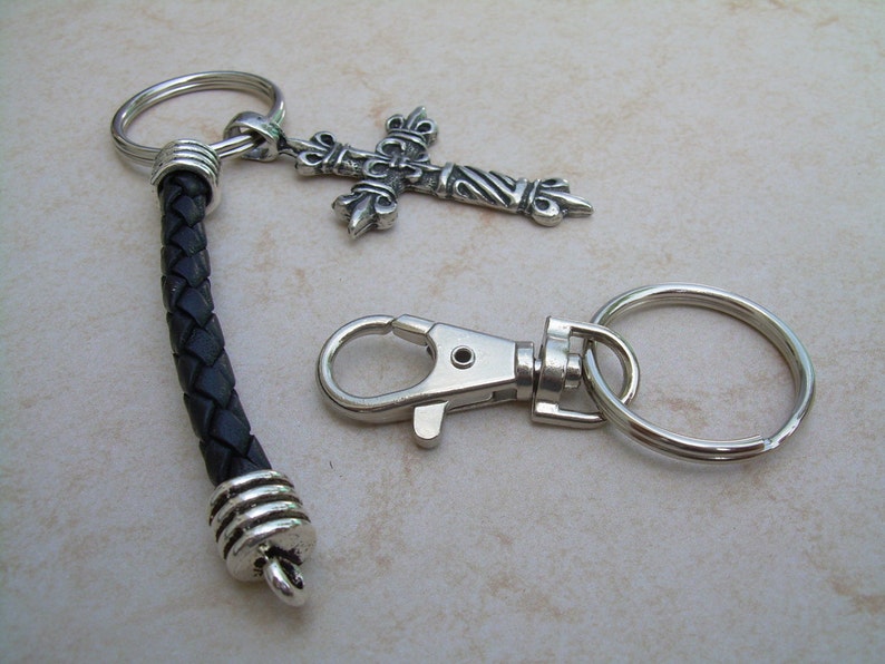Cross Keychain Leather Keychain Braided Leather Cross - Etsy