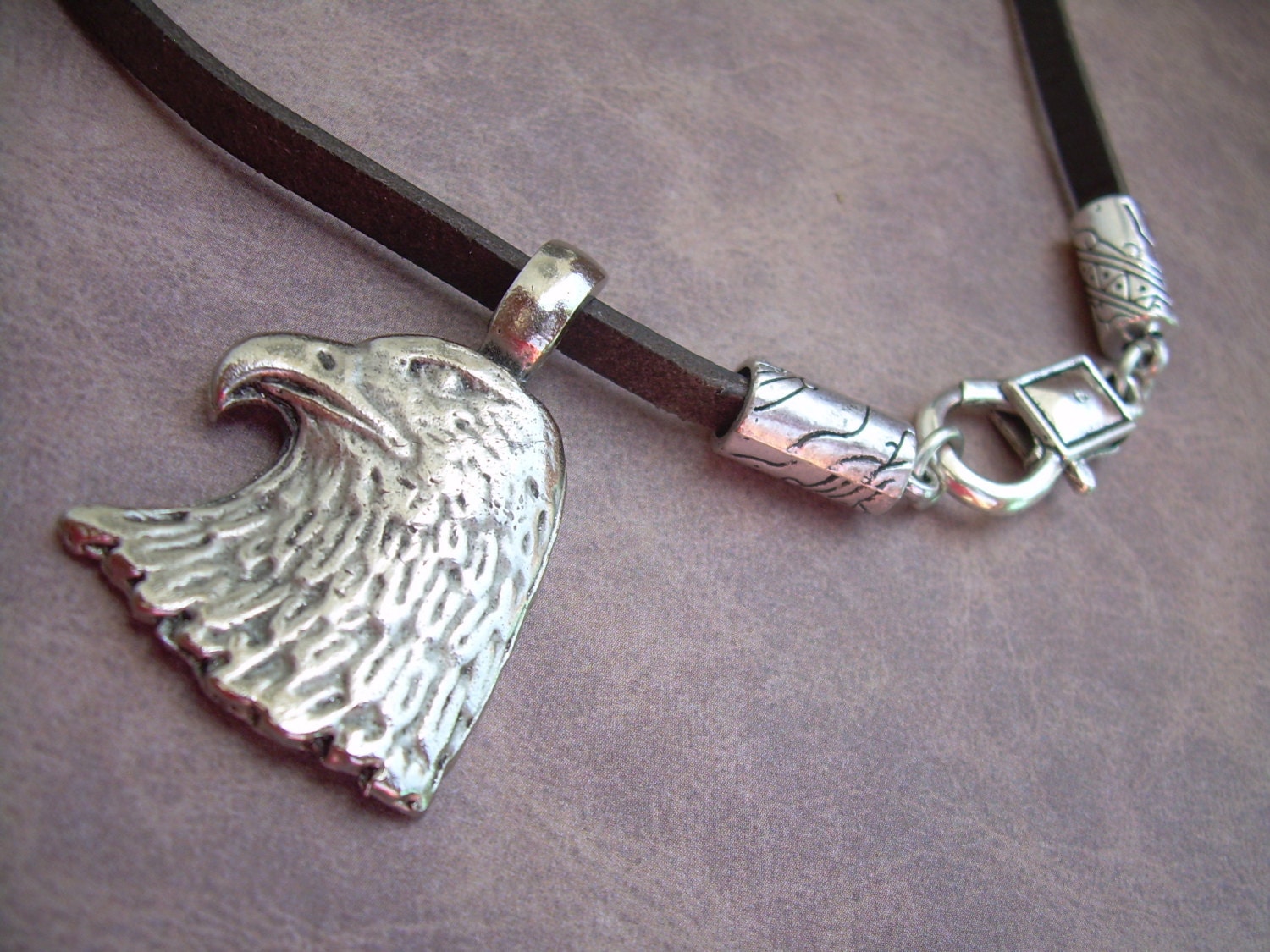 Mens Leather Necklace Eagle Pendant on a Leather Necklace | Etsy