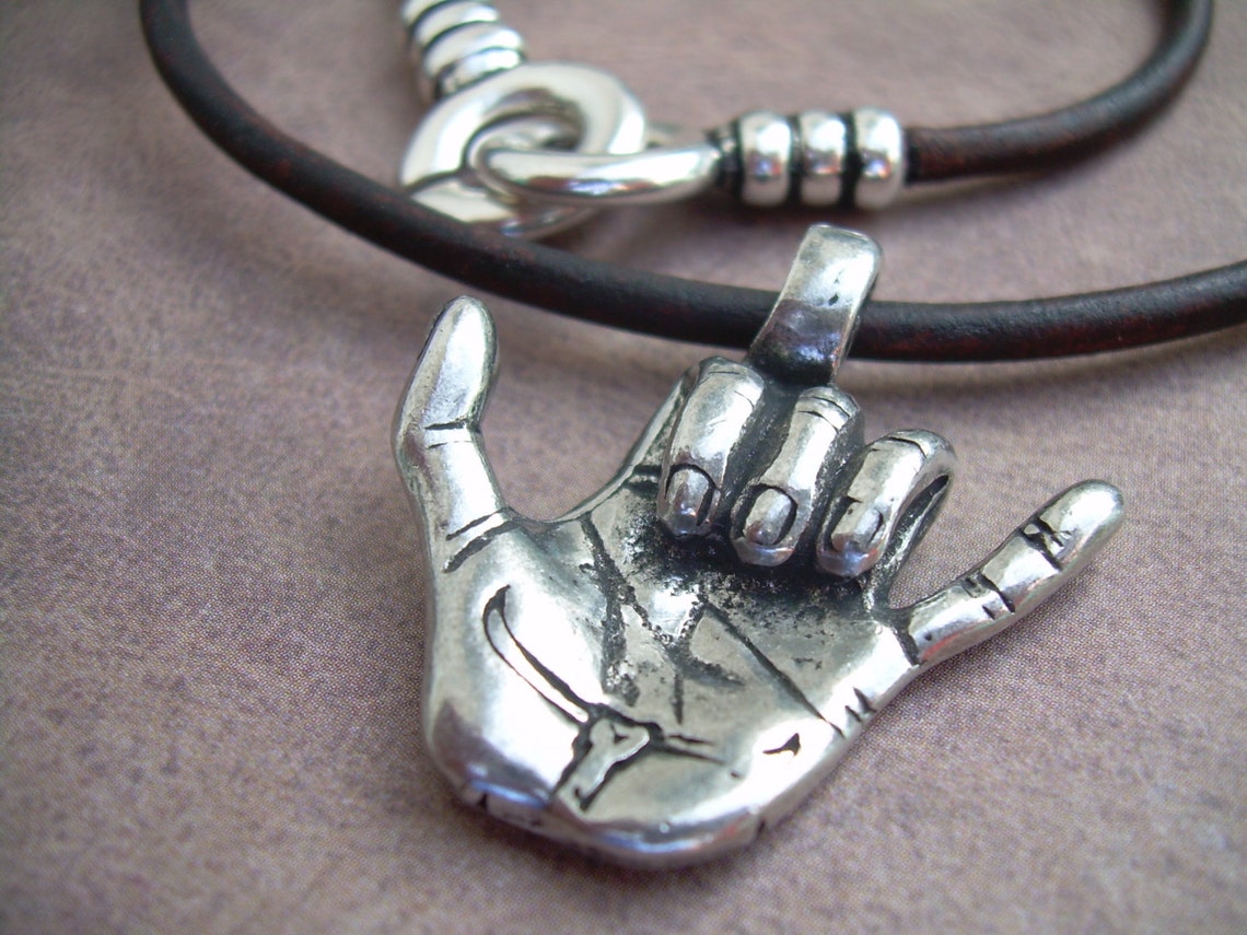 Men's Leather Necklace Shaka Leather Necklace Hang Loose | Etsy
