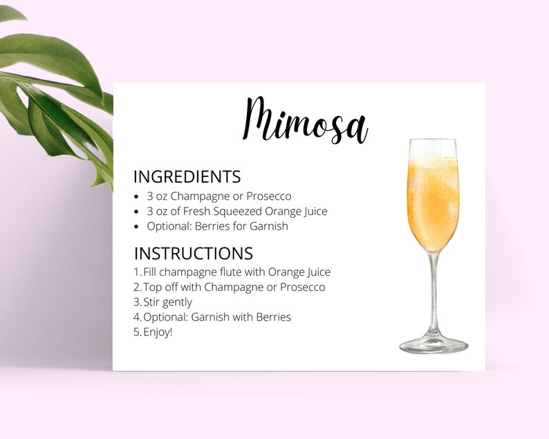Mimosa Cocktail Recipe Card, Bar Cart Art (digital Download) - Etsy