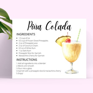 Piña Colada Recipe Card: Tropical Cocktail Art (digital Download) - Etsy