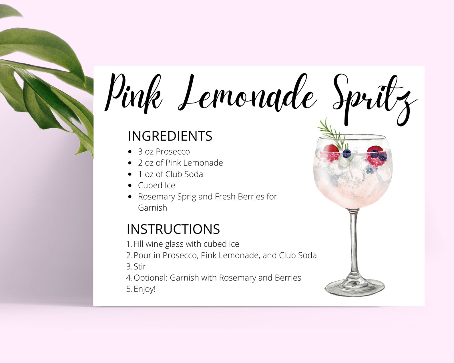Pink Lemonade Spritz Recipe Card (digital Download) - Etsy