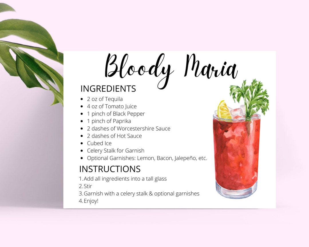 Bloody Maria DIGITAL DOWNLOAD Cocktail Recipe Card, Cocktail Recipe ...