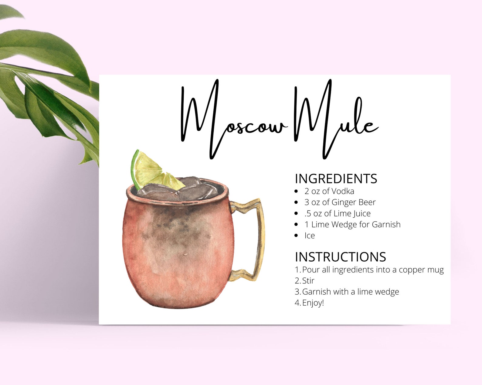 Moscow Mule DIGITAL DOWNLOAD Cocktail Recipe Card, Moscow Mule, Moscow ...