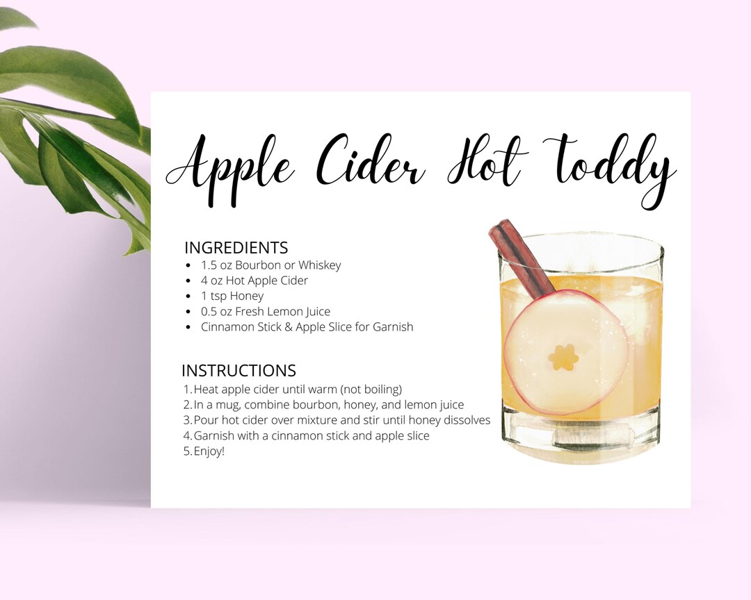Apple Cider Hot Toddy Recipe Card: Cozy Fall Cocktail (digital Download ...