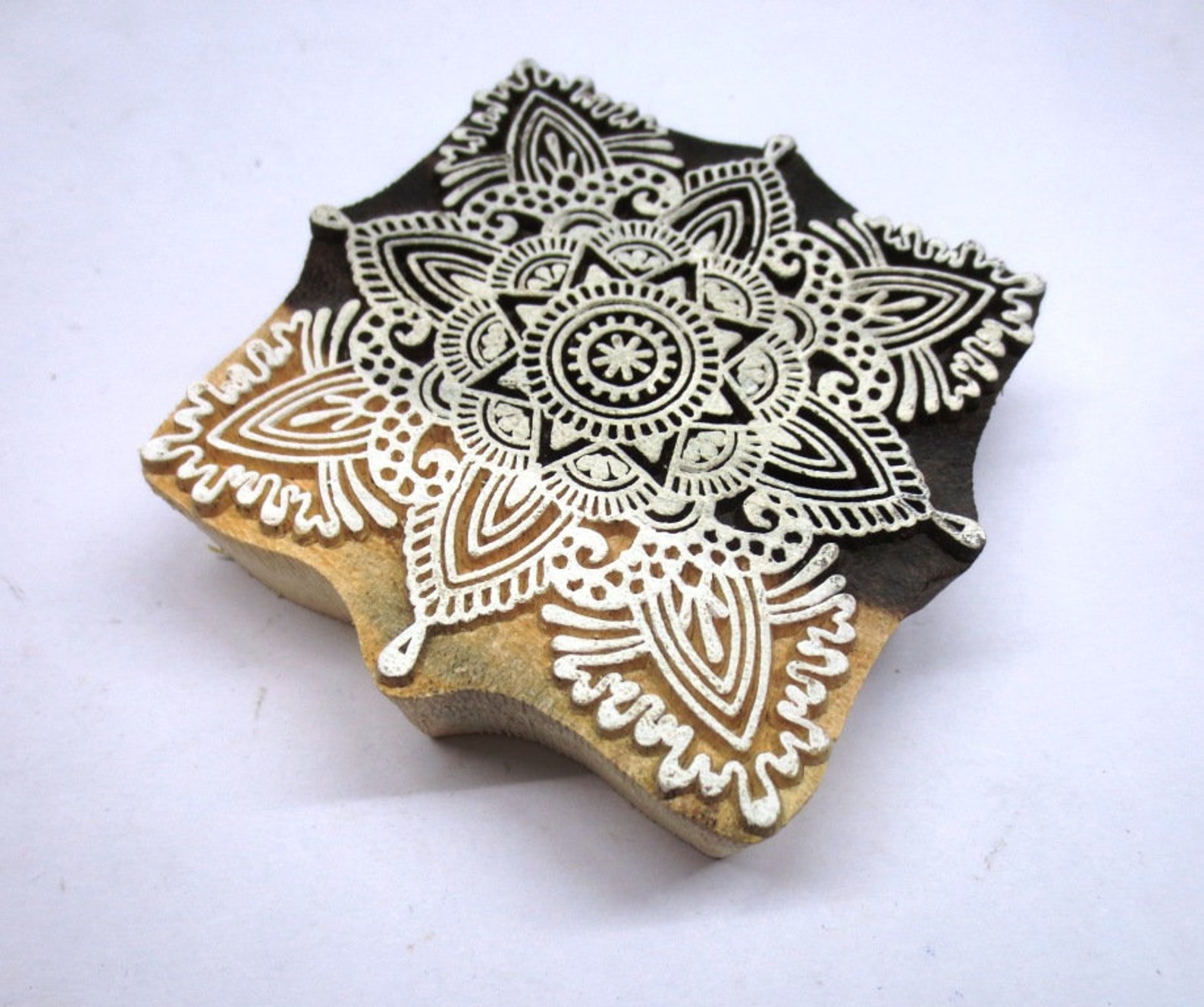 Buy BOHO Mandala Design Indian Wooden Hand Carved Textile Printing ...