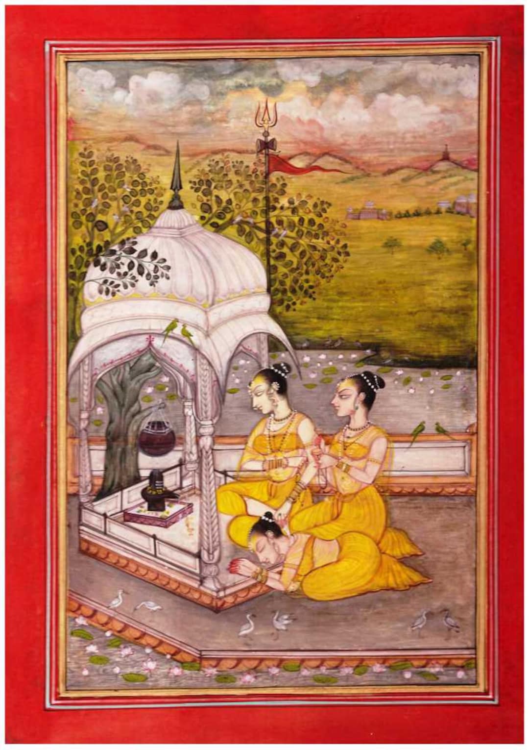 Buy VINTAGE 1950'S Indian Miniature Painting Kishangarh Style Indian Women Worshipping Lord ...