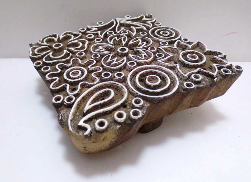 Buy Antique Indian Wooden Hand Carved Textile Printing Fabric Block ...