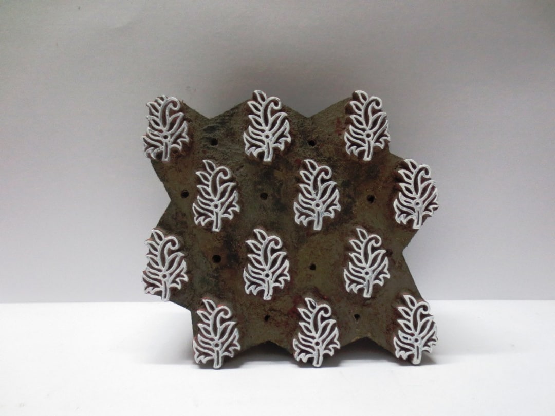 Indian Unique Leaf Motif Design Hand Carved Wooden Block Stamp for ...